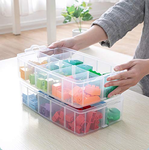 Sooyee 3-Tier Stackable Craft Organizers and Storage Box with 30 Compartments,Bead Organizer,Plastic Storage Box for Toys,Dolls, Arts and Craft, Washi Tape, Rock Collection, Ribbons,Clear