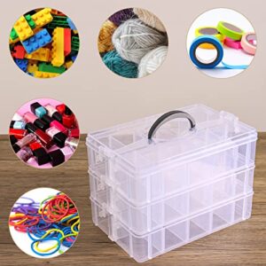 Quefe 3-Tier Stackable Storage Container Box with 30 Compartments, Plastic Organizer Box for Arts and Crafts, Toy, Fuse Beads, Washi Tapes