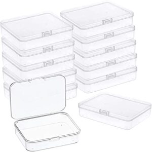 12 pcs mini plastic storage containers box with lid, 4.5×3.4 inches clear rectangle box for collecting small items, beads, game pieces, business cards, crafts accessories