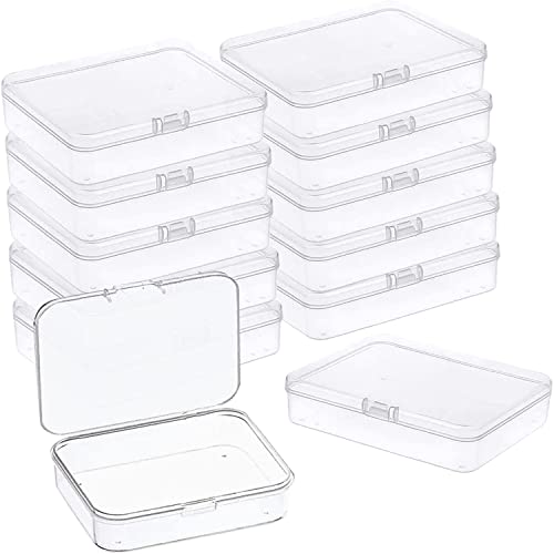 12 Pcs Mini Plastic Storage Containers Box with Lid, 4.5x3.4 Inches Clear Rectangle Box for Collecting Small Items, Beads, Game Pieces, Business Cards, Crafts Accessories