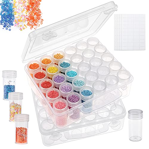 BAKHUK 2 Pack x 30 Grids Embroidery Diamond Painting Storage Container Jars with Lid 200pcs Label Stickers Plastic Beads Container for DIY Diamond Nail Art Crafts Seeds