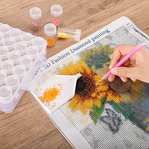 BAKHUK 2 Pack x 30 Grids Embroidery Diamond Painting Storage Container Jars with Lid 200pcs Label Stickers Plastic Beads Container for DIY Diamond Nail Art Crafts Seeds