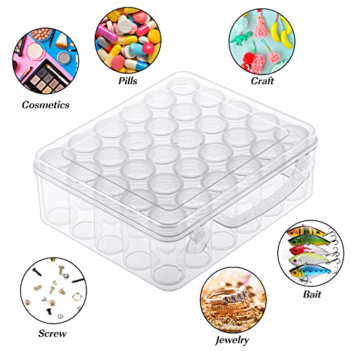 BAKHUK 2 Pack x 30 Grids Embroidery Diamond Painting Storage Container Jars with Lid 200pcs Label Stickers Plastic Beads Container for DIY Diamond Nail Art Crafts Seeds