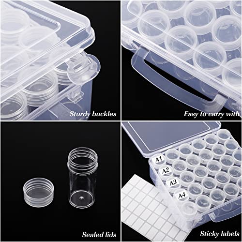 BAKHUK 2 Pack x 30 Grids Embroidery Diamond Painting Storage Container Jars with Lid 200pcs Label Stickers Plastic Beads Container for DIY Diamond Nail Art Crafts Seeds