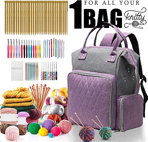 QZLKNIT Knitting Bag Backpack, Crochet Bags and Totes Organizer, Crochet Backpack Organizer, Large Yarn Storage Organizer for Knitting Needles, Crochet Hooks and Other Crochet Accessories (Bag Only)