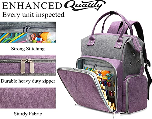 QZLKNIT Knitting Bag Backpack, Crochet Bags and Totes Organizer, Crochet Backpack Organizer, Large Yarn Storage Organizer for Knitting Needles, Crochet Hooks and Other Crochet Accessories (Bag Only)