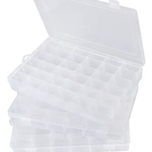 Hlotmeky Bead Organizer Box 3 Pack Plastic Craft Organizer 36 Grid Compartment Organizer Box with Dividers Clear Tackle Box