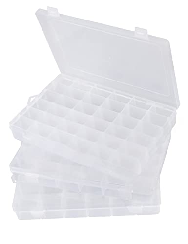 Hlotmeky Bead Organizer Box 3 Pack Plastic Craft Organizer 36 Grid Compartment Organizer Box with Dividers Clear Tackle Box