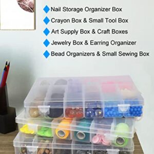 Hlotmeky Bead Organizer Box 3 Pack Plastic Craft Organizer 36 Grid Compartment Organizer Box with Dividers Clear Tackle Box