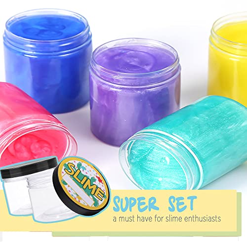 Opret 12 Pack 10oz Empty Slime Containers, Large Plastic Slime Jars with Lids and Labels Clear Storage Organizers for Slime Making, Food and Beauty Products, BPA Free