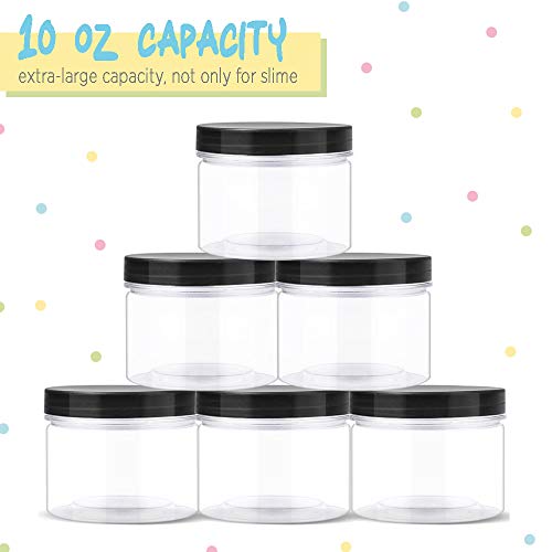 Opret 12 Pack 10oz Empty Slime Containers, Large Plastic Slime Jars with Lids and Labels Clear Storage Organizers for Slime Making, Food and Beauty Products, BPA Free