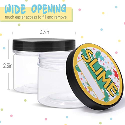 Opret 12 Pack 10oz Empty Slime Containers, Large Plastic Slime Jars with Lids and Labels Clear Storage Organizers for Slime Making, Food and Beauty Products, BPA Free