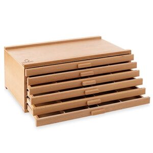 7 elements 6 drawer wooden artist storage supply box for pastels, pencils, pens, markers, brushes and tools