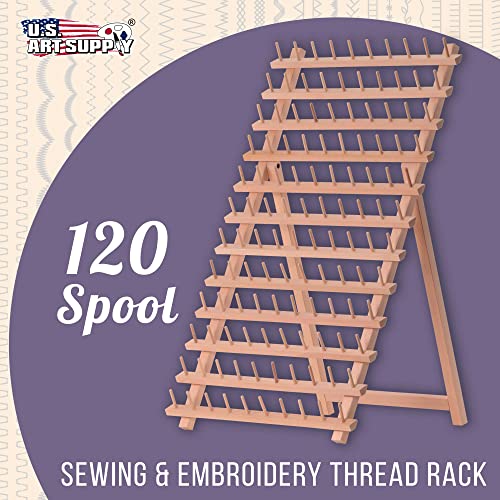 US Art Supply Premium Beechwood 120-Spool Sewing and Embroidery Thread Rack