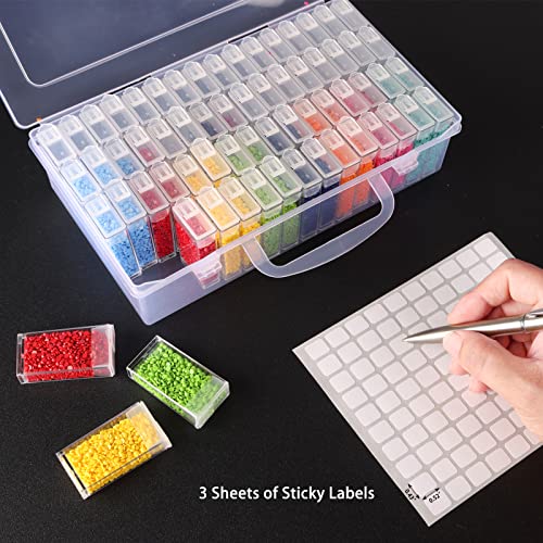 Quefe 3pcs 64 Grids Diamond Painting Storage Containers 5D Beads Organizer with Diamond Painting Accessories Stickers for Bead Storage Diamonds DIY Art Craft Storage