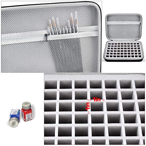 Model Paint Storage Case Compatible with Testors Paint Set, Paints Organizer Carrying Bag Holds 60 Bottles with 9 Fine Detail Miniatures Paint Brushes, Enamel Paint Container- Paint Not Included (Black)