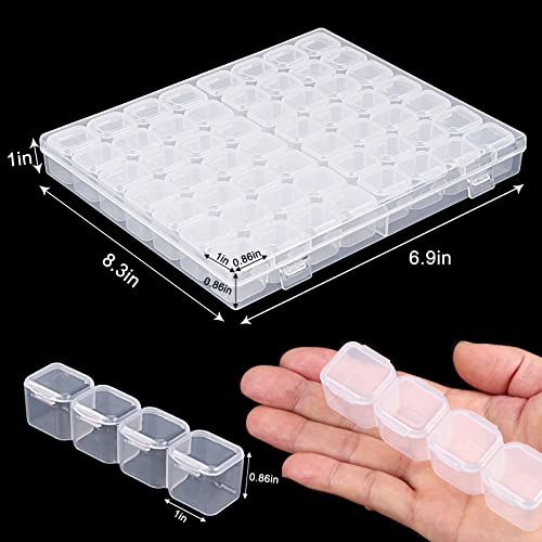 Quefe 168 Slots Diamond Painting Storage Containers, 3pcs 56 Grids Clear Diamond Painting Accessories and Tools Boxes Bead Organizers with Label Stickers for Diamond Art Embroidery Nail Accessories