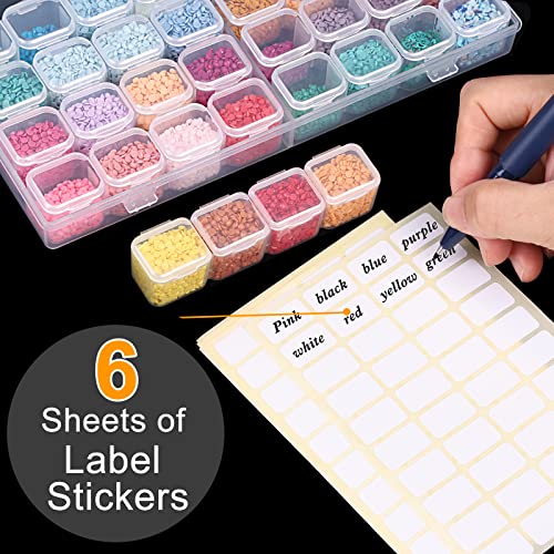 Quefe 168 Slots Diamond Painting Storage Containers, 3pcs 56 Grids Clear Diamond Painting Accessories and Tools Boxes Bead Organizers with Label Stickers for Diamond Art Embroidery Nail Accessories