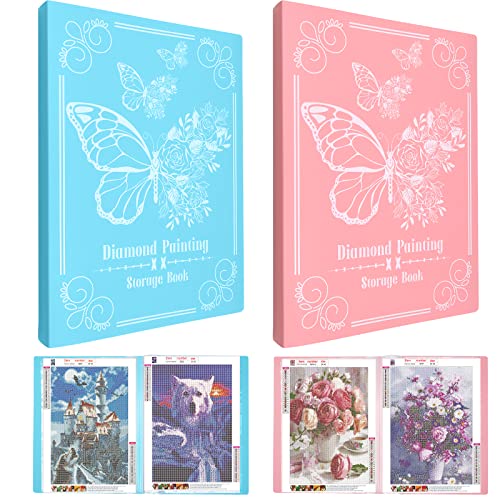 ZYNERY 2 Pack A3 Diamond Painting Storage Book, 60 Pages Art Portfolio Diamond Art Storage Large Art Folder - Suitable for 12x16 inch Diamond Painting (Pink + Blue)