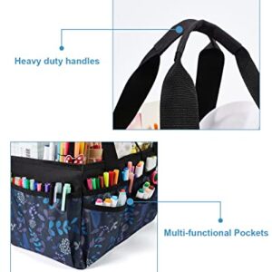 Craft Organizer Tote Bag, Art Caddy Organizer with handles,Multi-Functional Craft Caddy for Sewing & Scrapbooking Supplies,Travel Art Box with Handle.JOSIVIKY (Blue Floral)