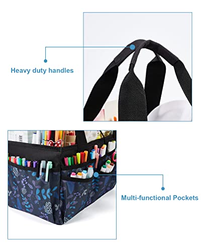 Craft Organizer Tote Bag, Art Caddy Organizer with handles,Multi-Functional Craft Caddy for Sewing & Scrapbooking Supplies,Travel Art Box with Handle.JOSIVIKY (Blue Floral)