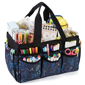 Craft Organizer Tote Bag, Art Caddy Organizer with handles,Multi-Functional Craft Caddy for Sewing & Scrapbooking Supplies,Travel Art Box with Handle.JOSIVIKY (Blue Floral)