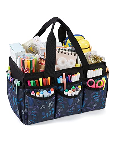 Craft Organizer Tote Bag, Art Caddy Organizer with handles,Multi-Functional Craft Caddy for Sewing & Scrapbooking Supplies,Travel Art Box with Handle.JOSIVIKY (Blue Floral)