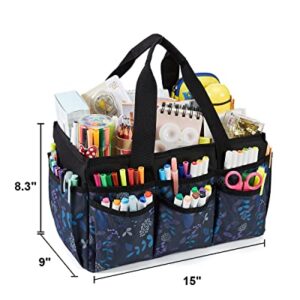 Craft Organizer Tote Bag, Art Caddy Organizer with handles,Multi-Functional Craft Caddy for Sewing & Scrapbooking Supplies,Travel Art Box with Handle.JOSIVIKY (Blue Floral)