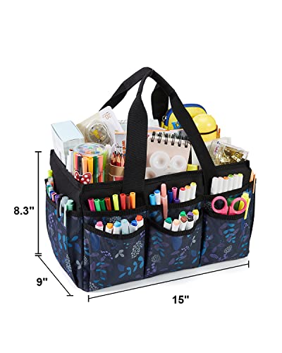 Craft Organizer Tote Bag, Art Caddy Organizer with handles,Multi-Functional Craft Caddy for Sewing & Scrapbooking Supplies,Travel Art Box with Handle.JOSIVIKY (Blue Floral)