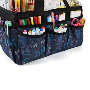 Craft Organizer Tote Bag, Art Caddy Organizer with handles,Multi-Functional Craft Caddy for Sewing & Scrapbooking Supplies,Travel Art Box with Handle.JOSIVIKY (Blue Floral)