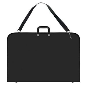 black spill-resistant art artist portfolio sketching supplies case a2 size with reinforcing plate & shoulder strap for students, designers. (28” x20”x1.5”)