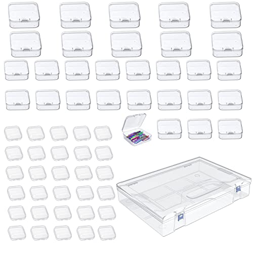 60 Pcs Mixed Sizes Mini Clear Plastic Bead Storage Containers With Lids, Mini Storage Box. Small Bead Boxes And A Big Storage Case, Small Transparent Boxes Organizers for Beads, Jewelry, Diamond Painting, Tools, Craft Supplies