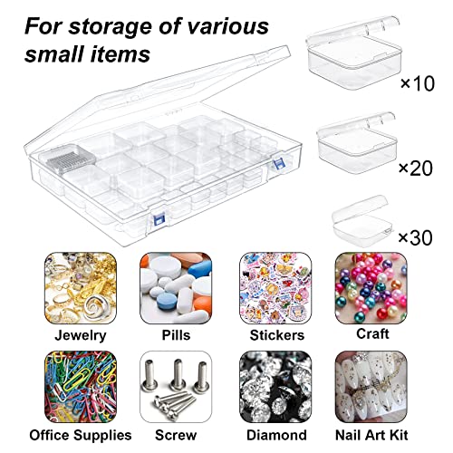 60 Pcs Mixed Sizes Mini Clear Plastic Bead Storage Containers With Lids, Mini Storage Box. Small Bead Boxes And A Big Storage Case, Small Transparent Boxes Organizers for Beads, Jewelry, Diamond Painting, Tools, Craft Supplies