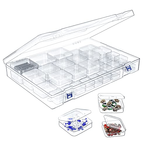 60 Pcs Mixed Sizes Mini Clear Plastic Bead Storage Containers With Lids, Mini Storage Box. Small Bead Boxes And A Big Storage Case, Small Transparent Boxes Organizers for Beads, Jewelry, Diamond Painting, Tools, Craft Supplies