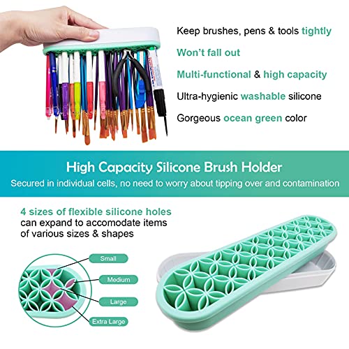 tinctor Paint Organizer & Paint Brush Holder. Perfect Paint Holder & Paint Brush Organizer for Acrylic Paint Storage, Craft Paint Storage, Paint Rack for 2 oz Bottles (Ocean Green)