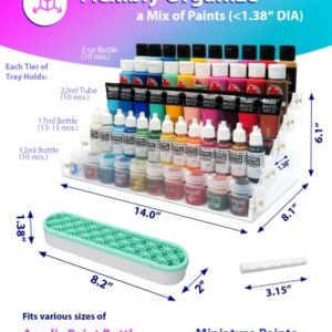 tinctor Paint Organizer & Paint Brush Holder. Perfect Paint Holder & Paint Brush Organizer for Acrylic Paint Storage, Craft Paint Storage, Paint Rack for 2 oz Bottles (Ocean Green)