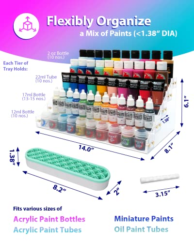 tinctor Paint Organizer & Paint Brush Holder. Perfect Paint Holder & Paint Brush Organizer for Acrylic Paint Storage, Craft Paint Storage, Paint Rack for 2 oz Bottles (Ocean Green)