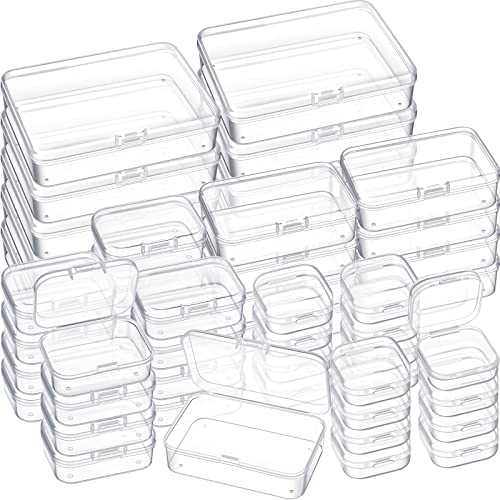 76 Pcs Mixed Sizes Storage Containers Box with Hinged Lid Clear Mini Organizer Plastic Storage Containers Rectangular Empty Small Plastic Containers for Small Items Art Craft Jewelry Projects