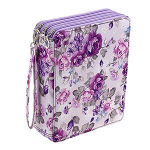 btsky colored pencil case- 120 slots pencil holder pen bag large capacity pencil organizer with handle strap handy colored pencil box with printing pattern (purple flower)