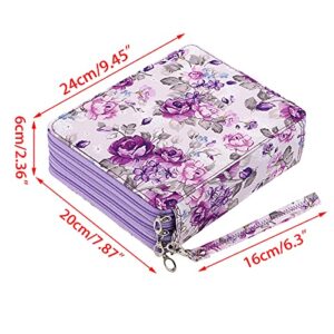 BTSKY Colored Pencil Case- 120 Slots Pencil Holder Pen Bag Large Capacity Pencil Organizer with Handle Strap Handy Colored Pencil Box with Printing Pattern (Purple Flower)