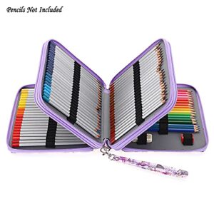 BTSKY Colored Pencil Case- 120 Slots Pencil Holder Pen Bag Large Capacity Pencil Organizer with Handle Strap Handy Colored Pencil Box with Printing Pattern (Purple Flower)