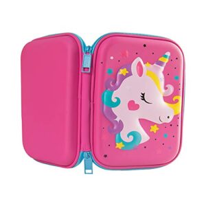 Pencil Case for Girls, 3D Cute EVA Unicorn Pen Pouch Stationery Box Anti-Shock Large Capacity Multi-Compartment for School with 4 unicorn pens