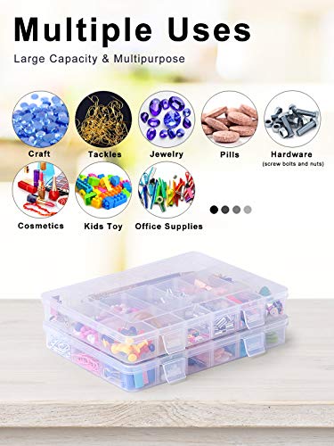 iBune 2 Pack 18 Grids Plastic Compartment Container, Bead Storage Organizer Box Case with Adjustable Removable Dividers for Jewelry Craft Tackles Tools, Size 7.8 x 6.3 x 1.2 in, White