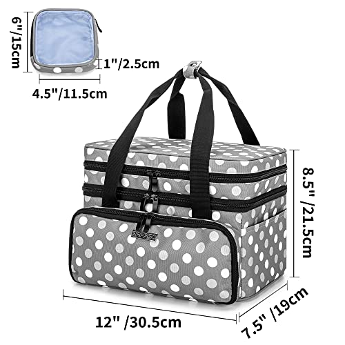 BAFASO Double Layer Sewing Accessories Organizer with 2 Detachable Pouches, Large Sewing Storage Bag for Sewing Tools, Polka Dots