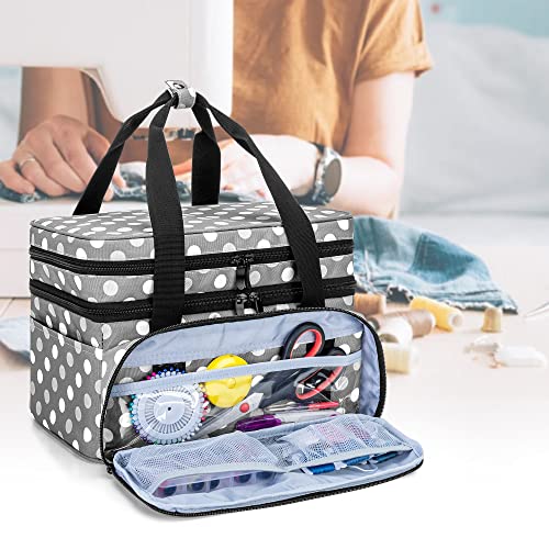 BAFASO Double Layer Sewing Accessories Organizer with 2 Detachable Pouches, Large Sewing Storage Bag for Sewing Tools, Polka Dots