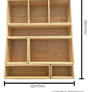 Bamboo Junk Drawer Organizer and 6 Storage Box Dividers Set,8 Compartment Organization Tray Holder for Craft,Sewing,Office,Bathroom.Kitchen …