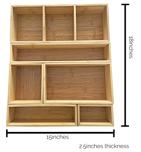 Bamboo Junk Drawer Organizer and 6 Storage Box Dividers Set,8 Compartment Organization Tray Holder for Craft,Sewing,Office,Bathroom.Kitchen …