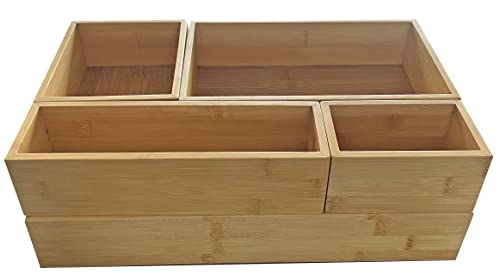 Bamboo Junk Drawer Organizer and 6 Storage Box Dividers Set,8 Compartment Organization Tray Holder for Craft,Sewing,Office,Bathroom.Kitchen …