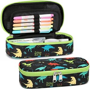 cambond big capacity pencil case, cute pencil case for boys kids, multi-slot large storage pencil pouch pen case organizer for school, black dinosaur