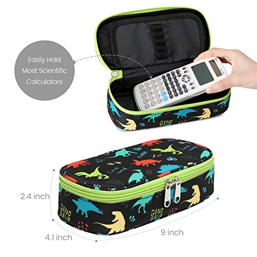 Cambond Big Capacity Pencil Case, Cute Pencil Case for Boys Kids, Multi-slot Large Storage Pencil Pouch Pen Case Organizer for School, Black Dinosaur